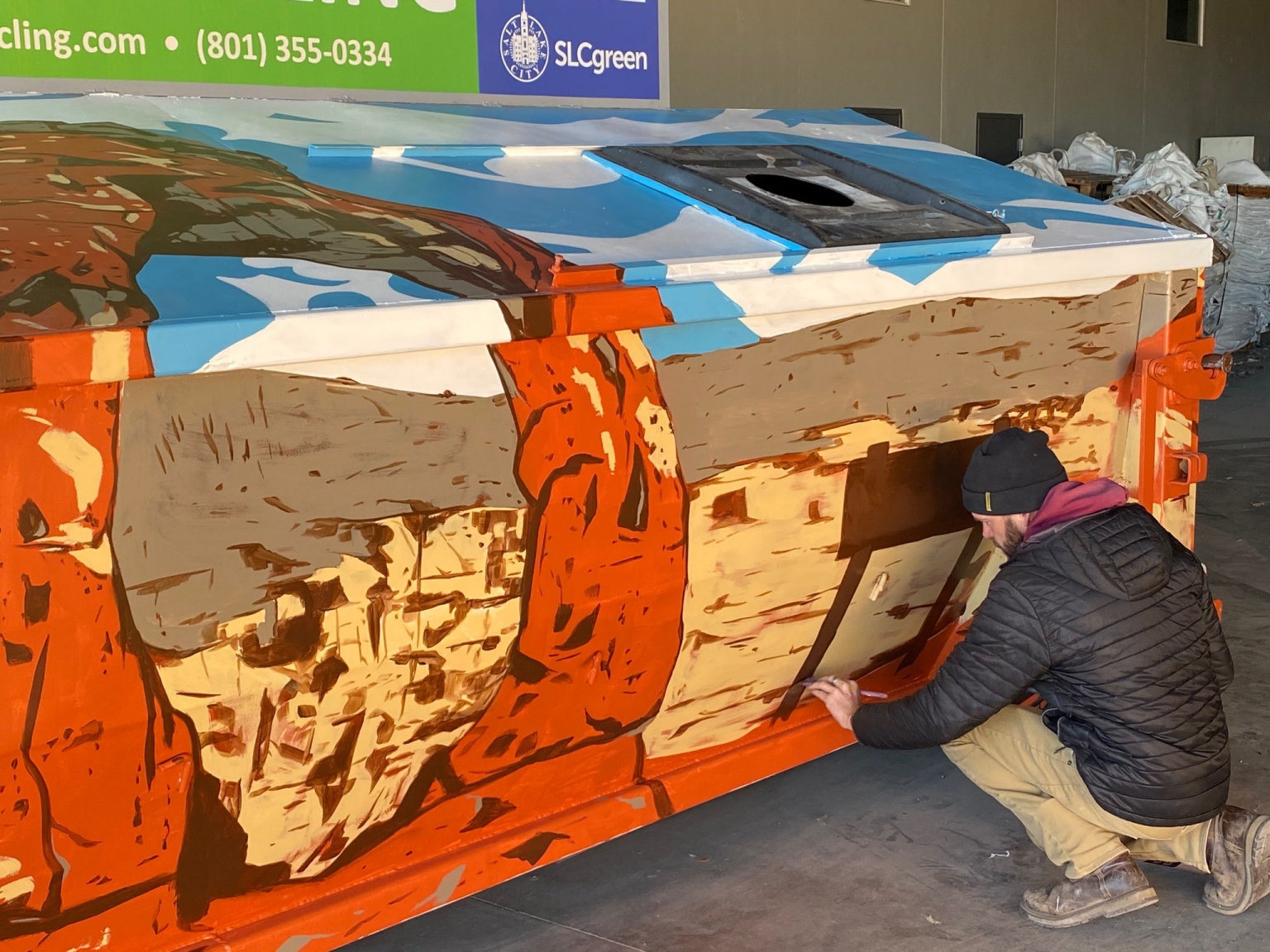 Glass Recycling Dumpster Mural | Momentum Recycling